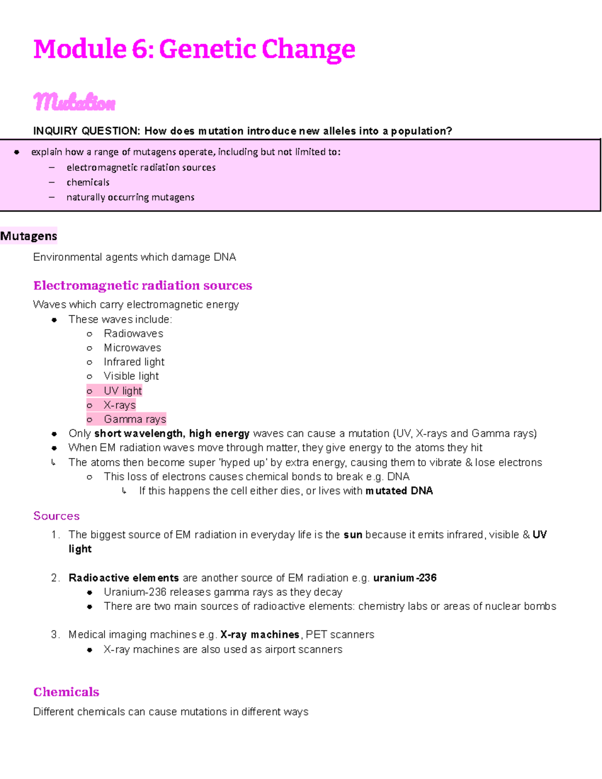 Module 6 notes Genetic Change - Module 6: Genetic Change Mutatio ...