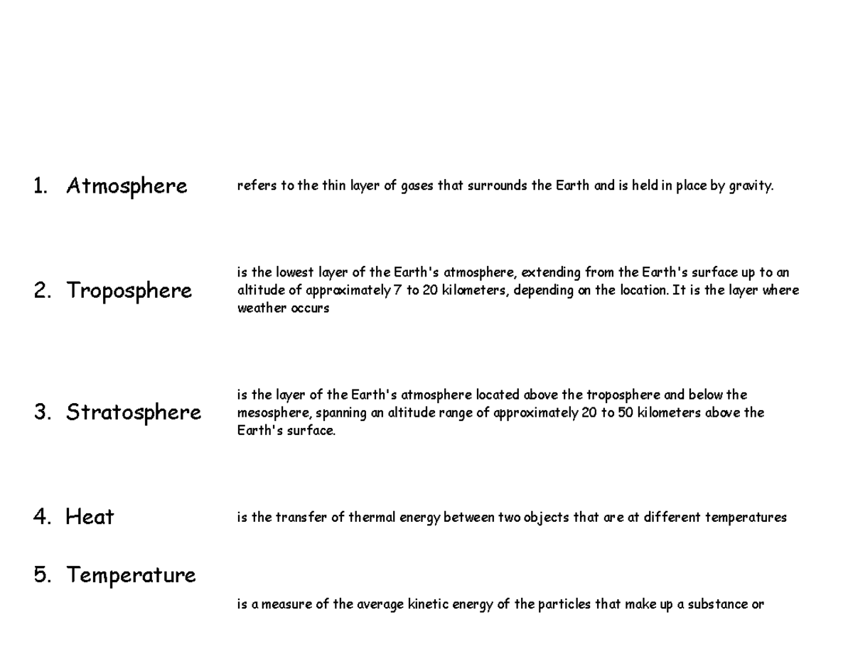 Copy of Unit 7 - Vocabulary - 1. Atmosphere refers to the thin layer of ...