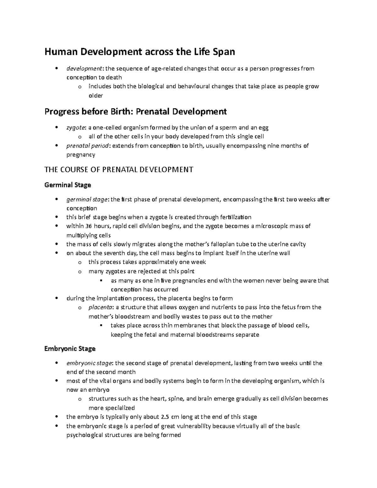 Unit 5 - Unit 5 - Human Development across the Life Span development ...