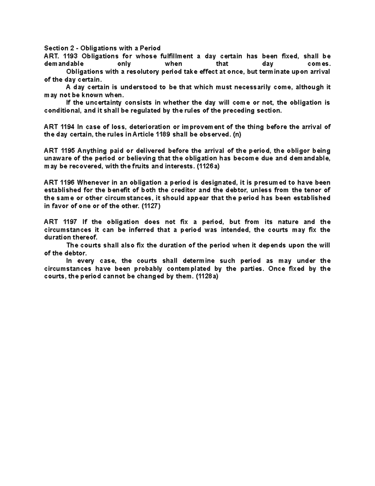 ART 1193 to 1197 - Section 2 - Obligations with a Period ART. 1193 ...