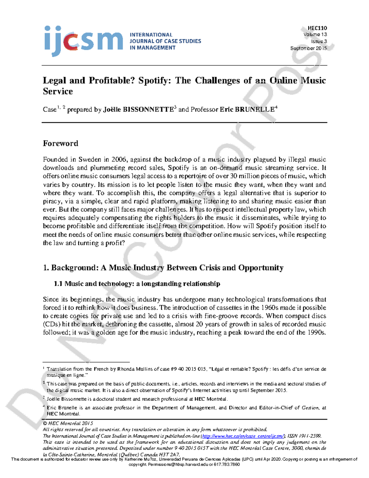 Caso - Spotify ....... - Volume 13 Issue 3 September 2015 Legal and ...