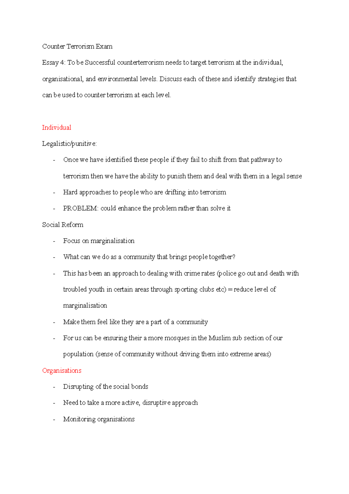 Counter Terrorism Exam essay 4 Notes - scy2112 - ECU - Studocu