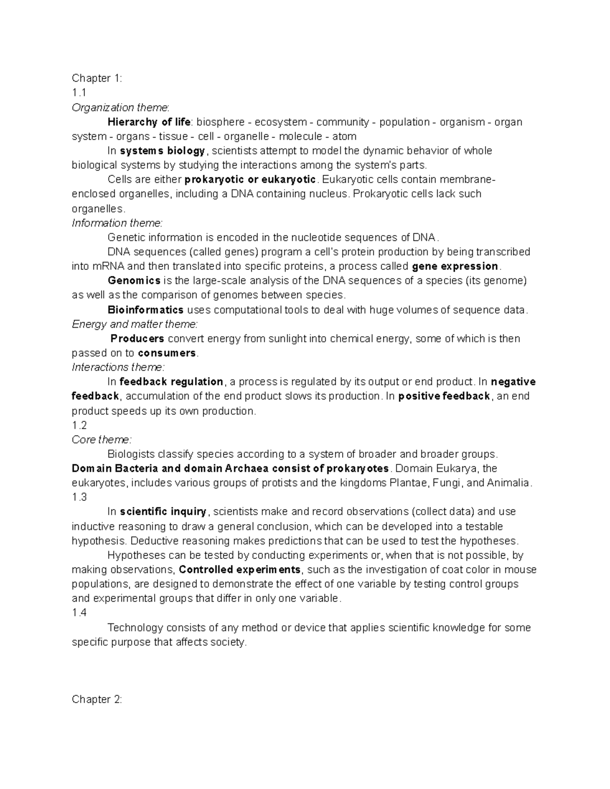 Bio textbook Notes - txt book - Chapter 1: 1. Organization theme ...