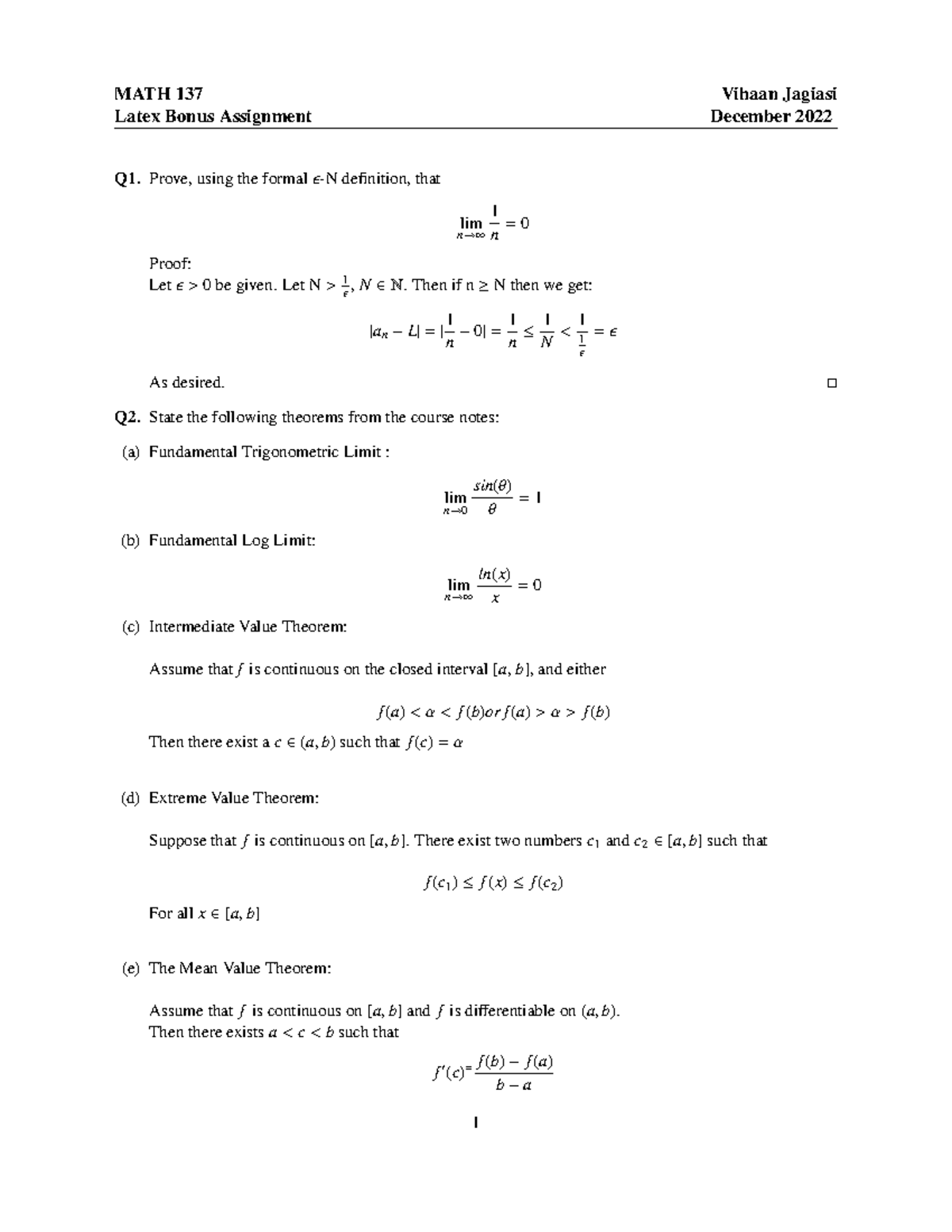 Math137 Assignment - hrterafdkaf - MATH 137 Latex Bonus Assignment ...