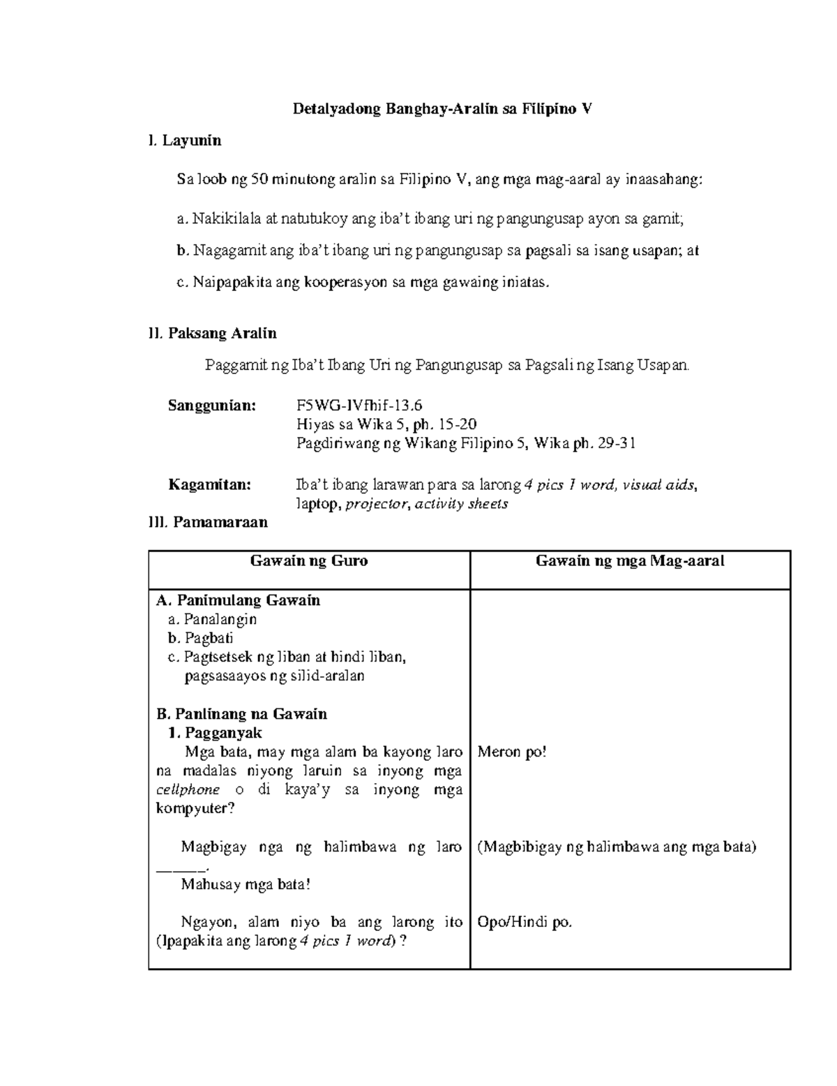 Lesson-plan-in-filipino compress - Detalyadong Banghay-Aralin sa ...