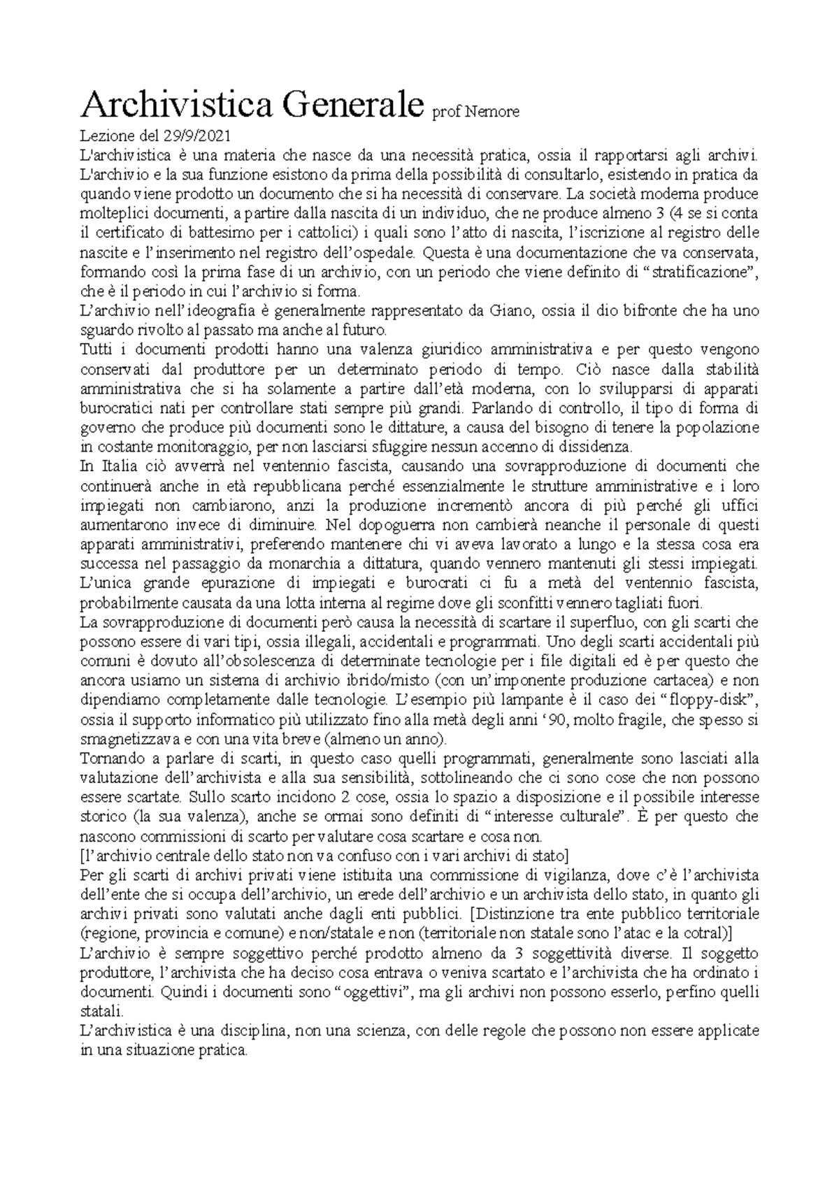 Archivistica Generale - L'archivio e la sua funzione esistono da prima ...