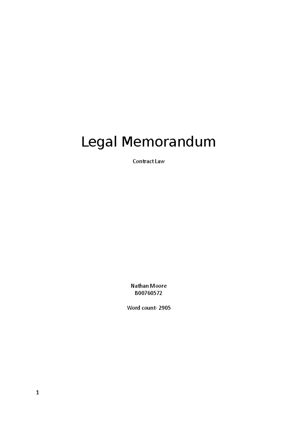 Legal Memorandum - Legal Memorandum Contract Law Nathan Moore B Word ...