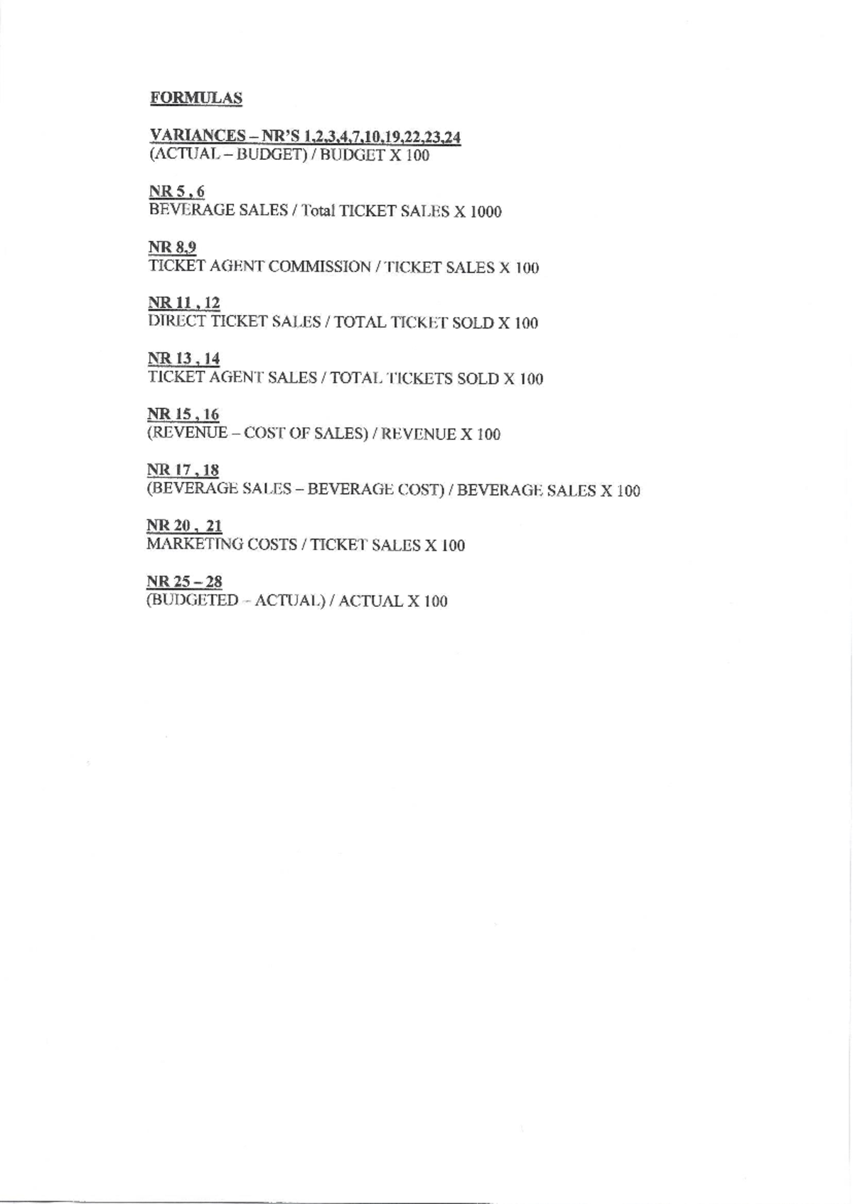 4 - Analytical Review Formulas - FORMULAS VARIANCES - NR'S 1,2,3,4,7,10 ...
