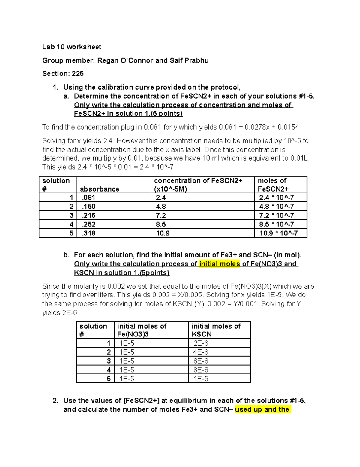 Post Lab 10 worksheet - assignment - Lab 10 worksheet Group member: Regan O’Connor and Saif ...