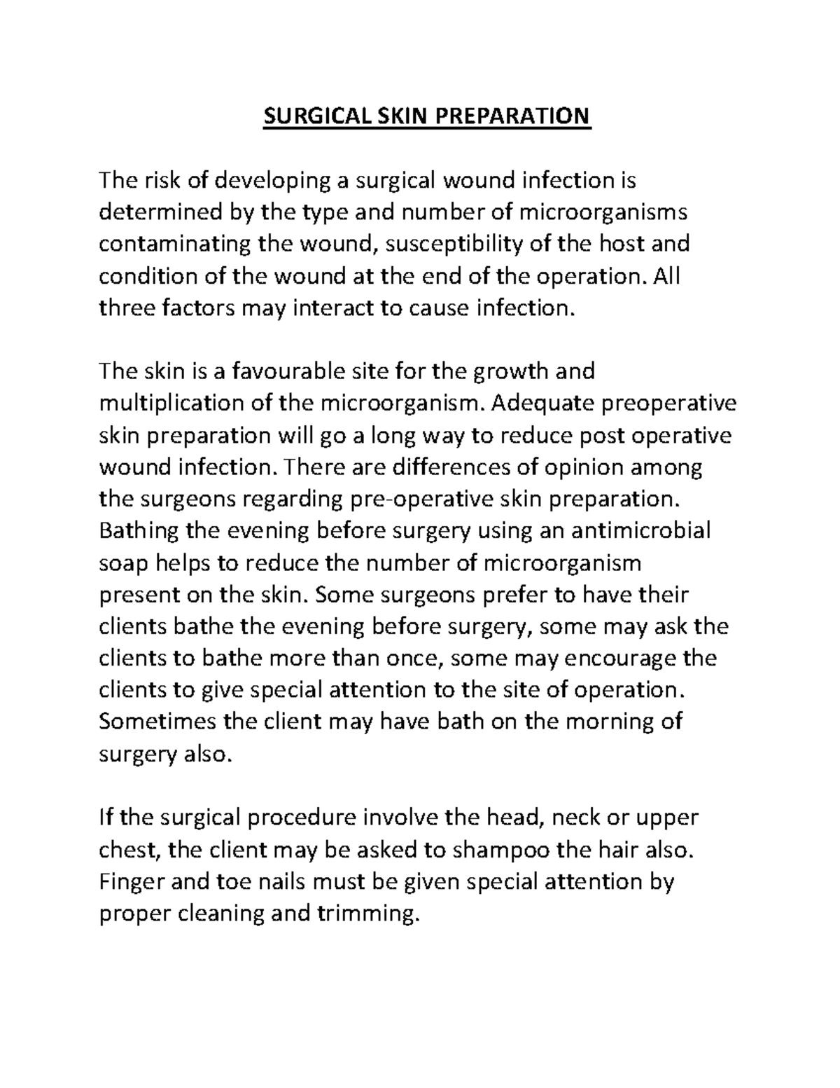 Surgical SKIN Preparation - SURGICAL SKIN PREPARATION The risk of ...