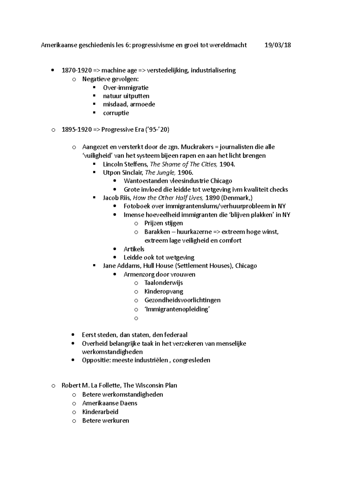 US history les 6 - Amerikaanse geschiedenis les 6: progressivisme en ...