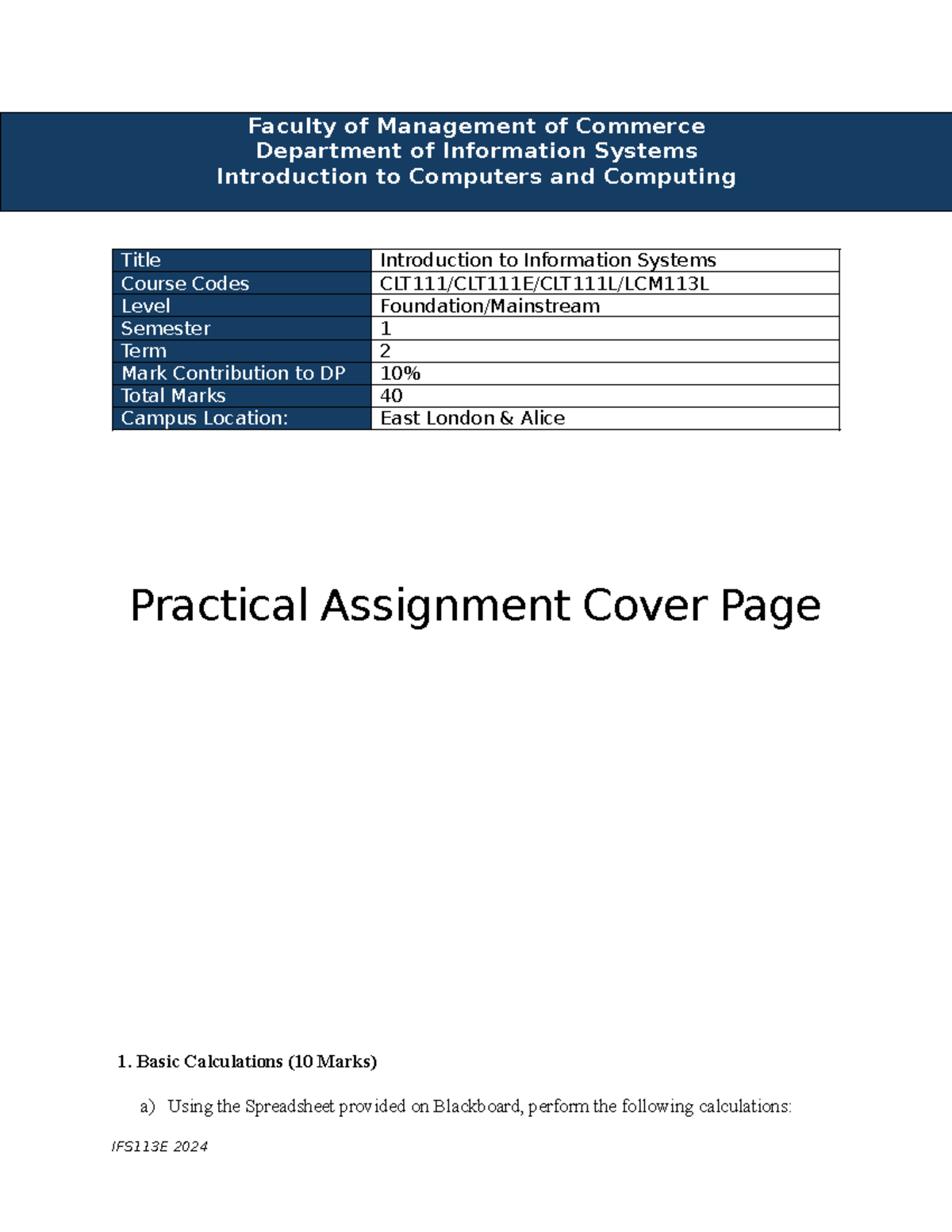 Practical Assignment 3 Instruction Sheet - Faculty of Management of ...