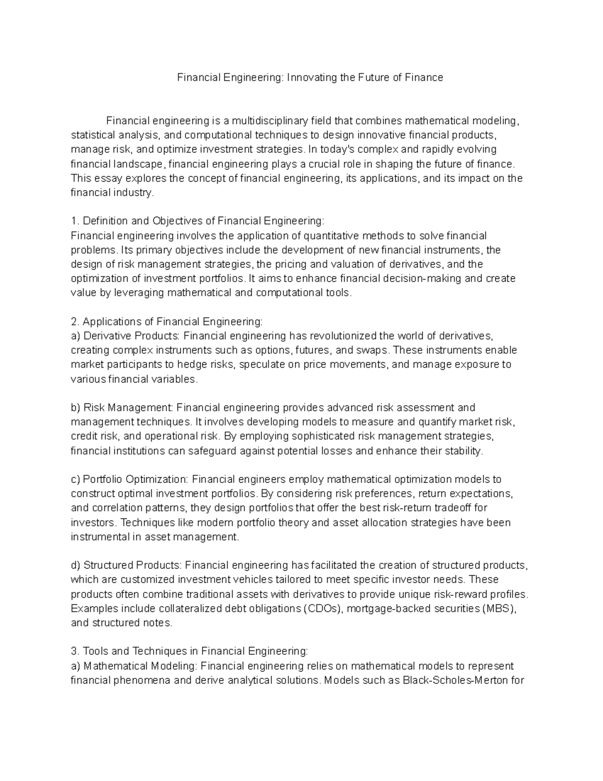 Financial Engineering Innovating the Future of Finance - In today's ...