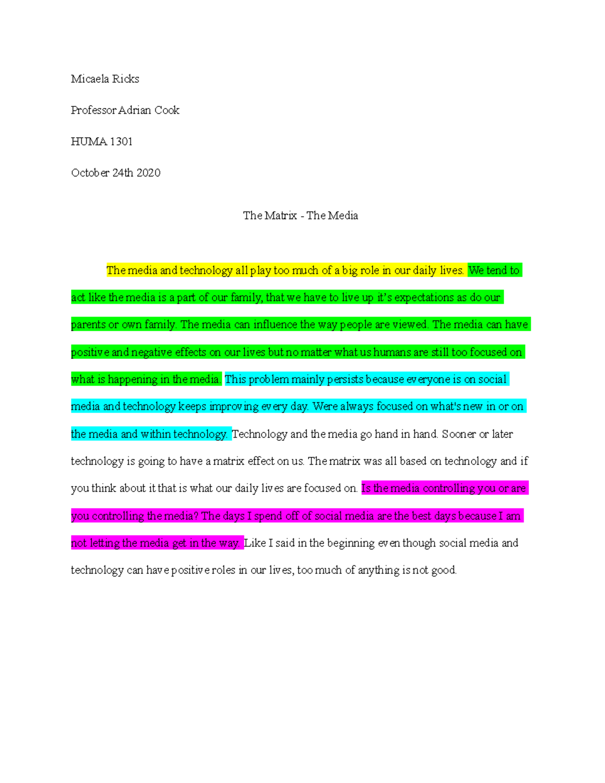 Project proposal essay - Micaela Ricks Professor Adrian Cook HUMA 1301 ...