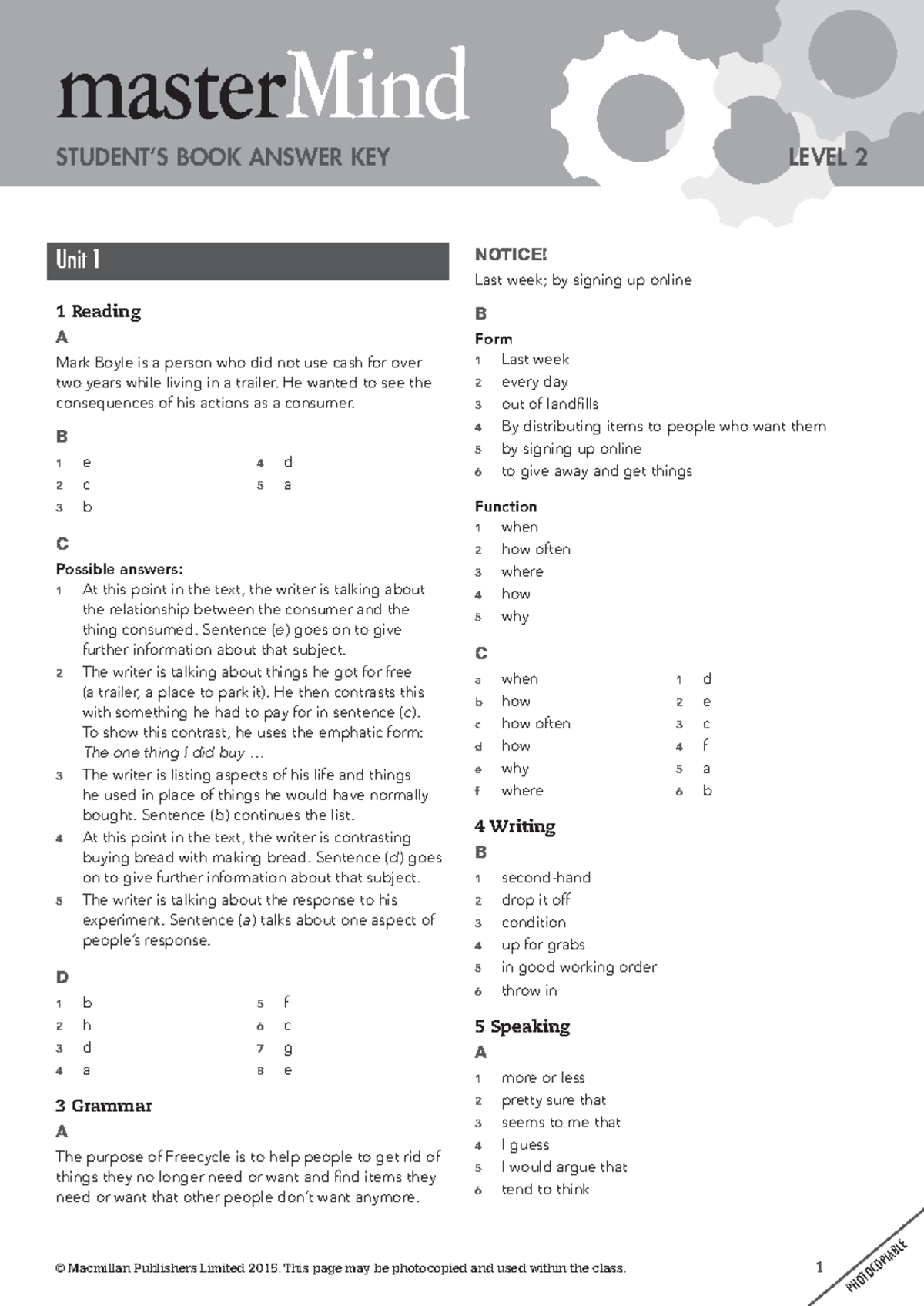 Mm 2 - students book unit 1 answers - ####### PHOTOCOPIABLE © Macmillan ...