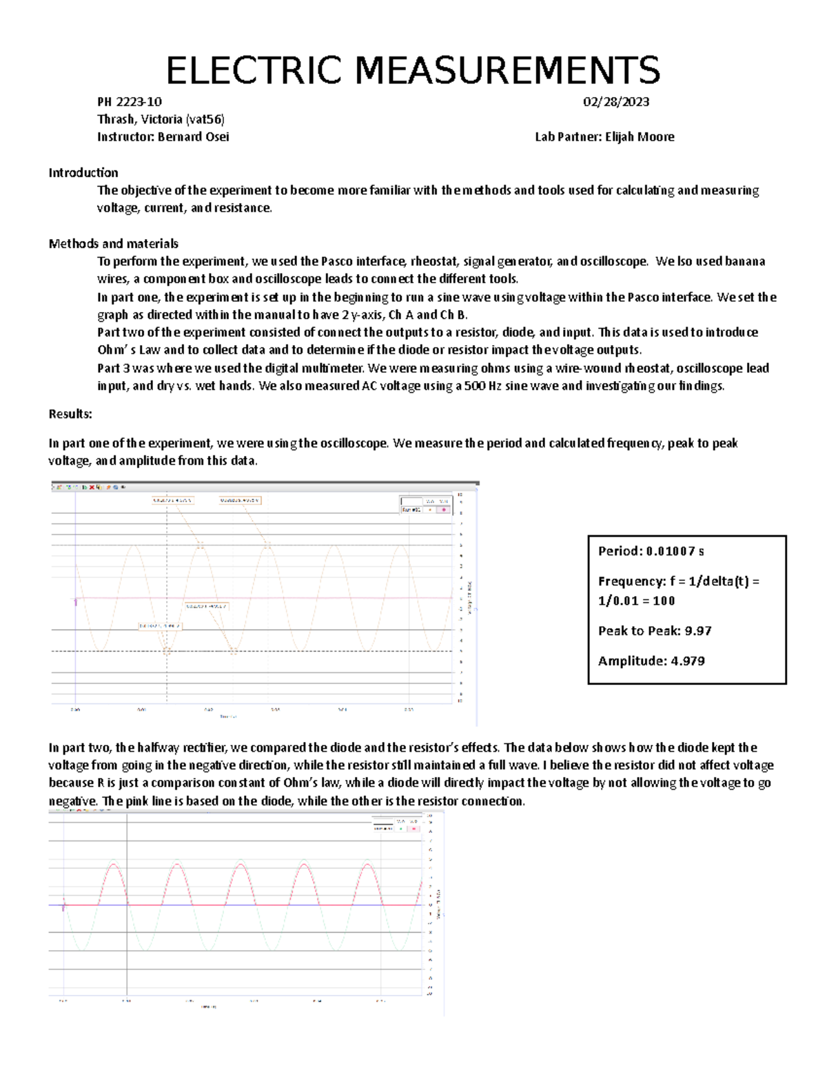Lab4 electronicmeasurements - ELECTRIC MEASUREMENTS PH 2223-10 02/28/ Thrash, Victoria (vat56 ...