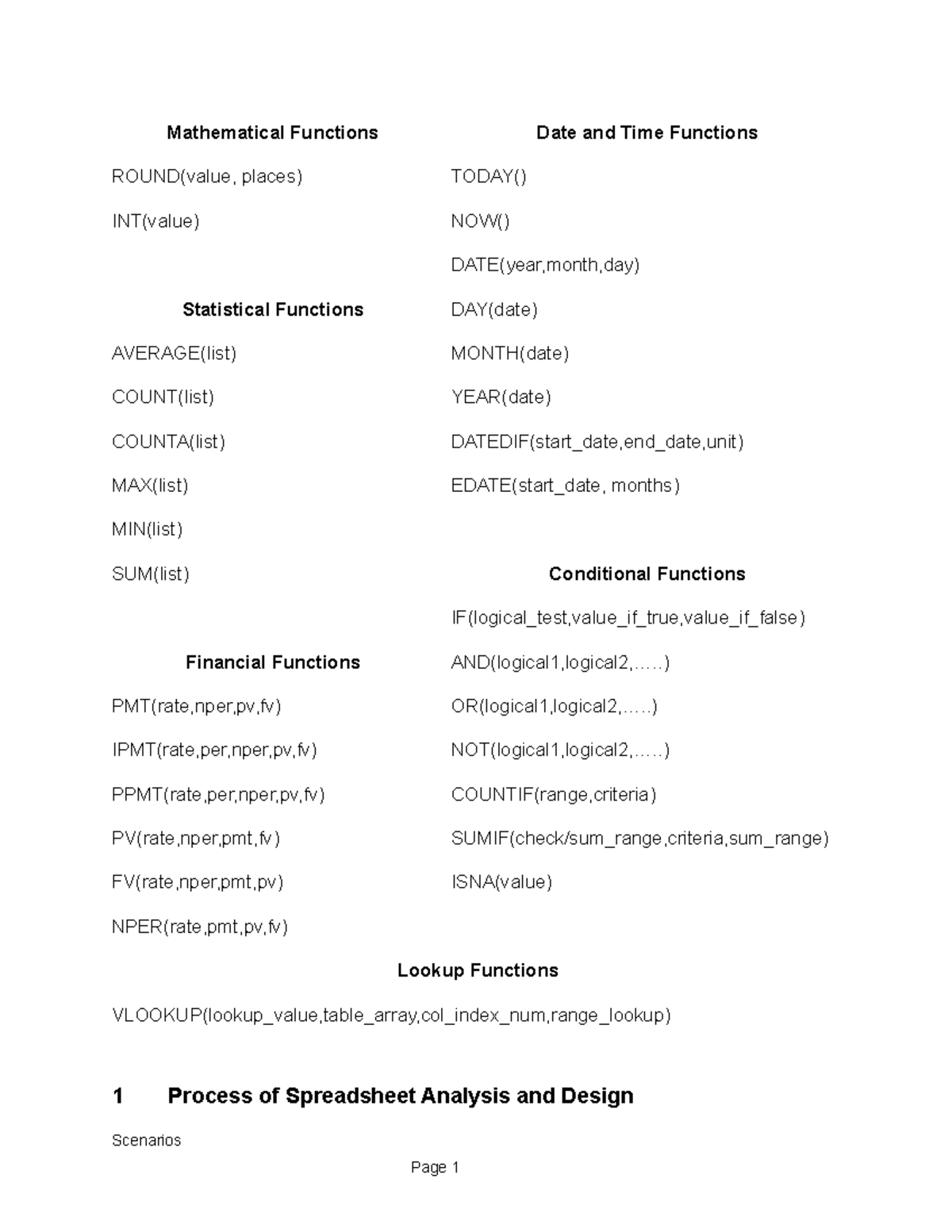 Scenarios - notes - Mathematical Functions Date and Time Functions ...