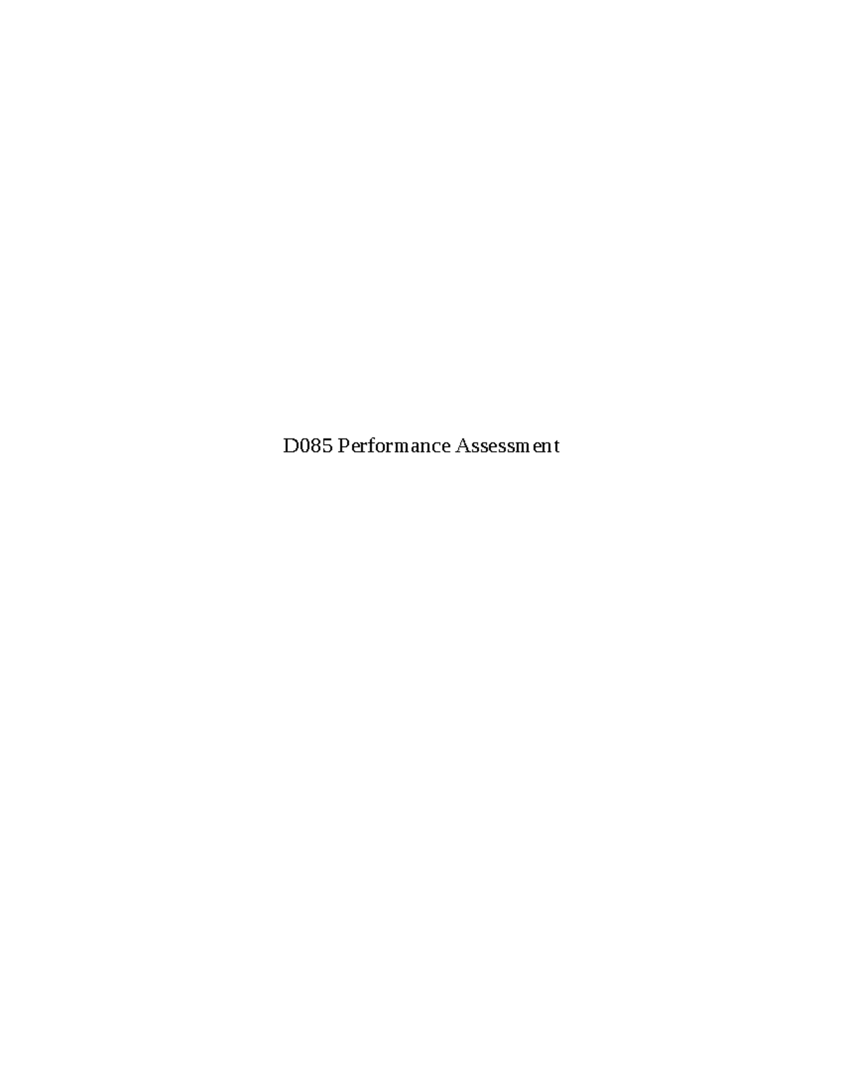 D085 Performance Assessment - D085 Performance Assessment Table of ...