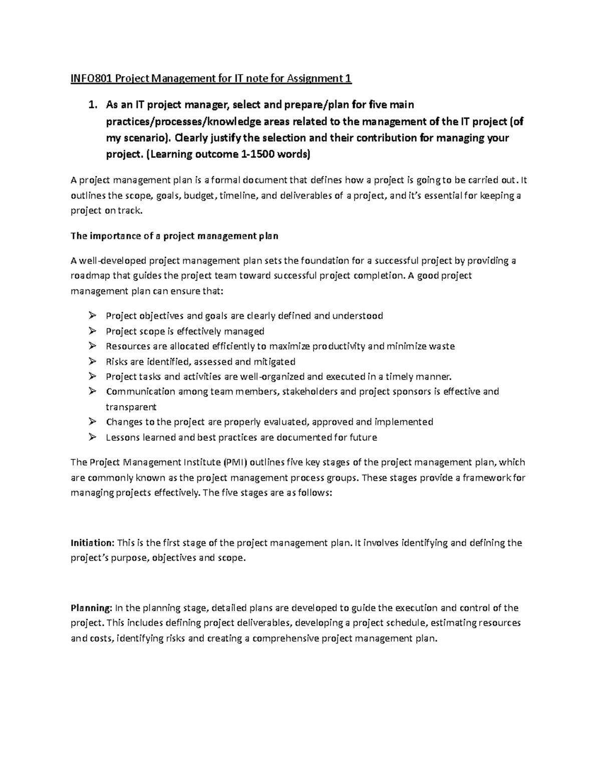 Project management question answer - INFO801 Project Management for IT ...