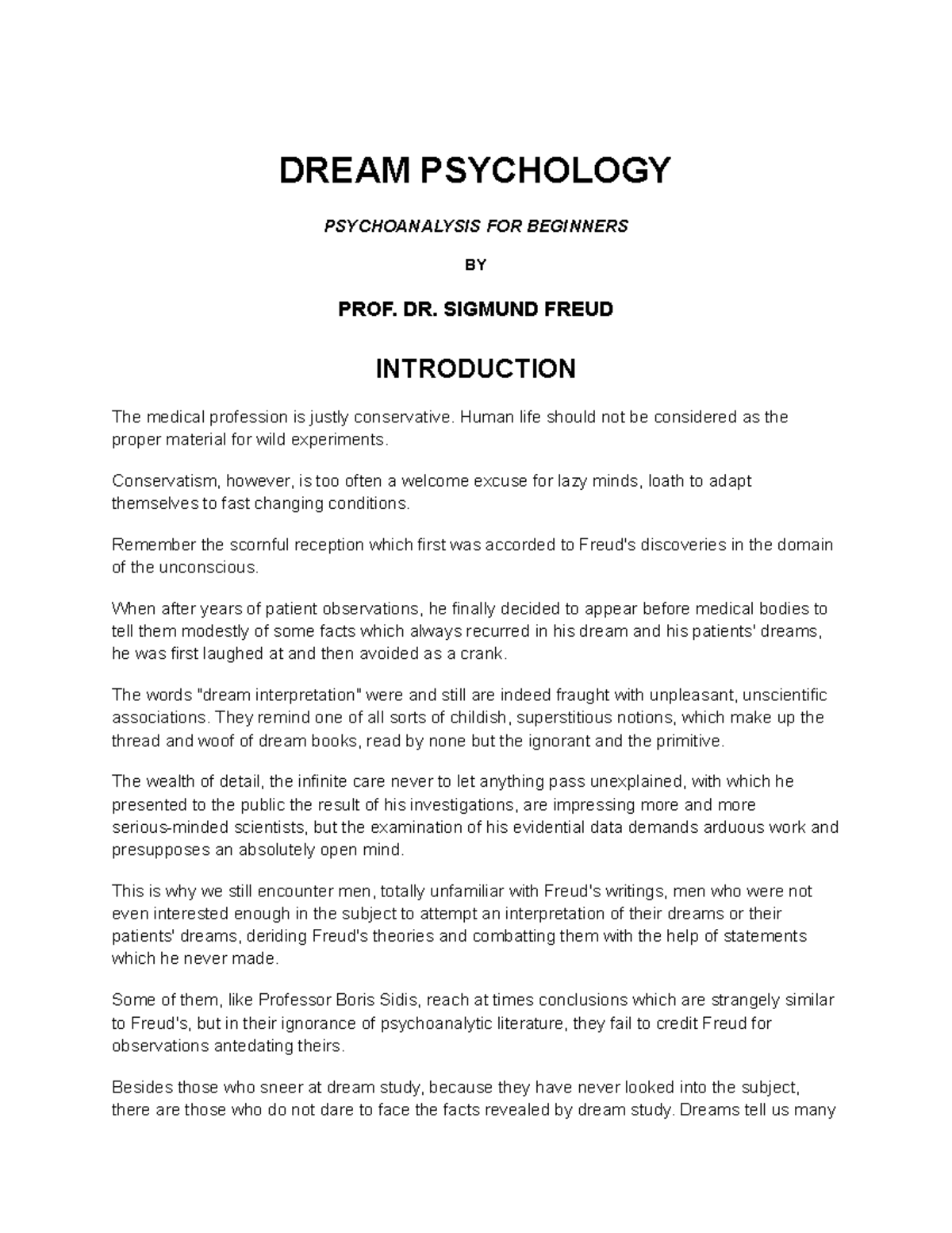 Dream Psychology by Sigmund Freud - DREAM PSYCHOLOGY PSYCHOANALYSIS FOR ...