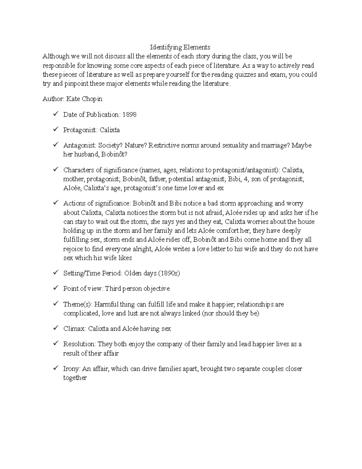 The Storm - Literary Elements - Identifying Elements Although we will ...