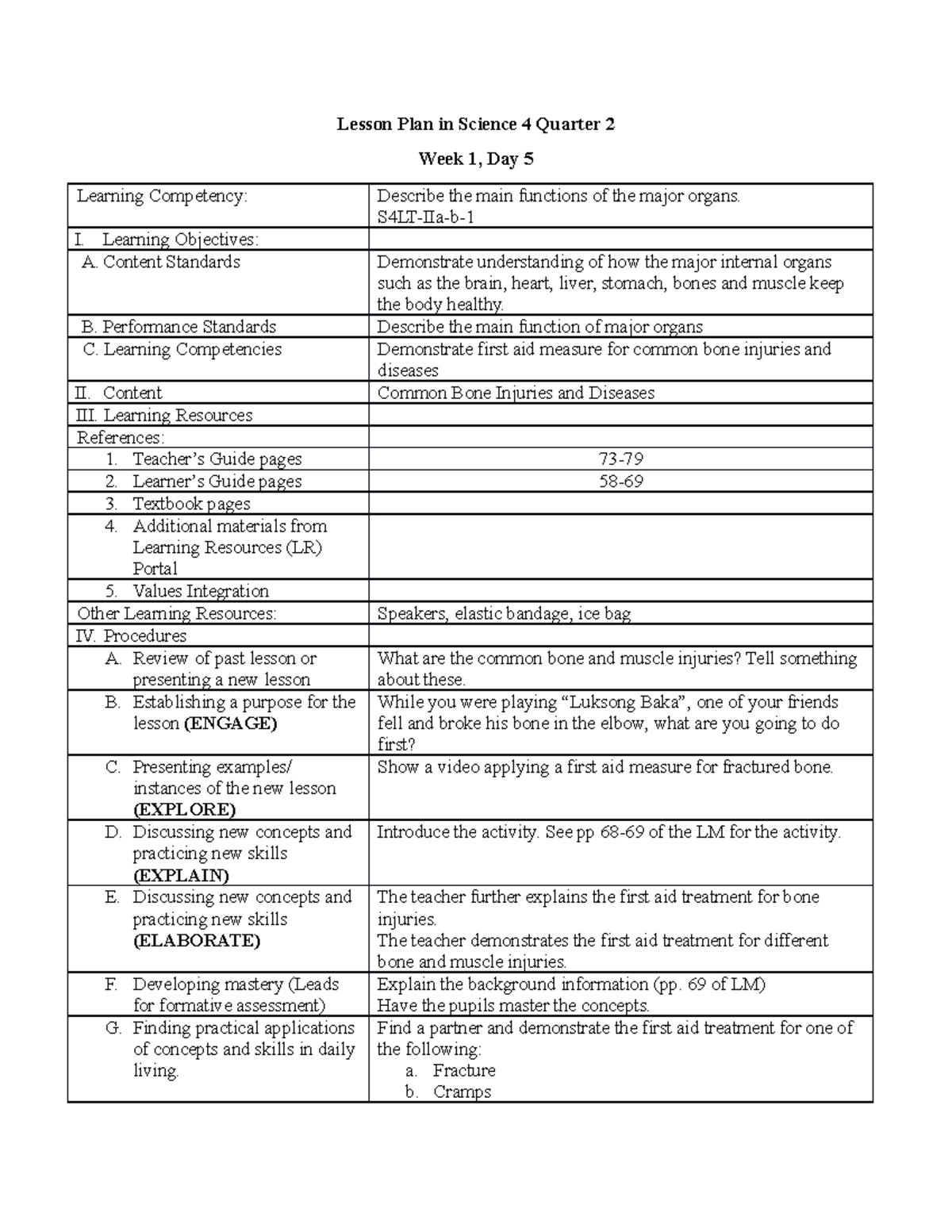 Lesson Plan in Science 4 Quarter 2 Week 1 Day 5 - Lesson Plan in ...