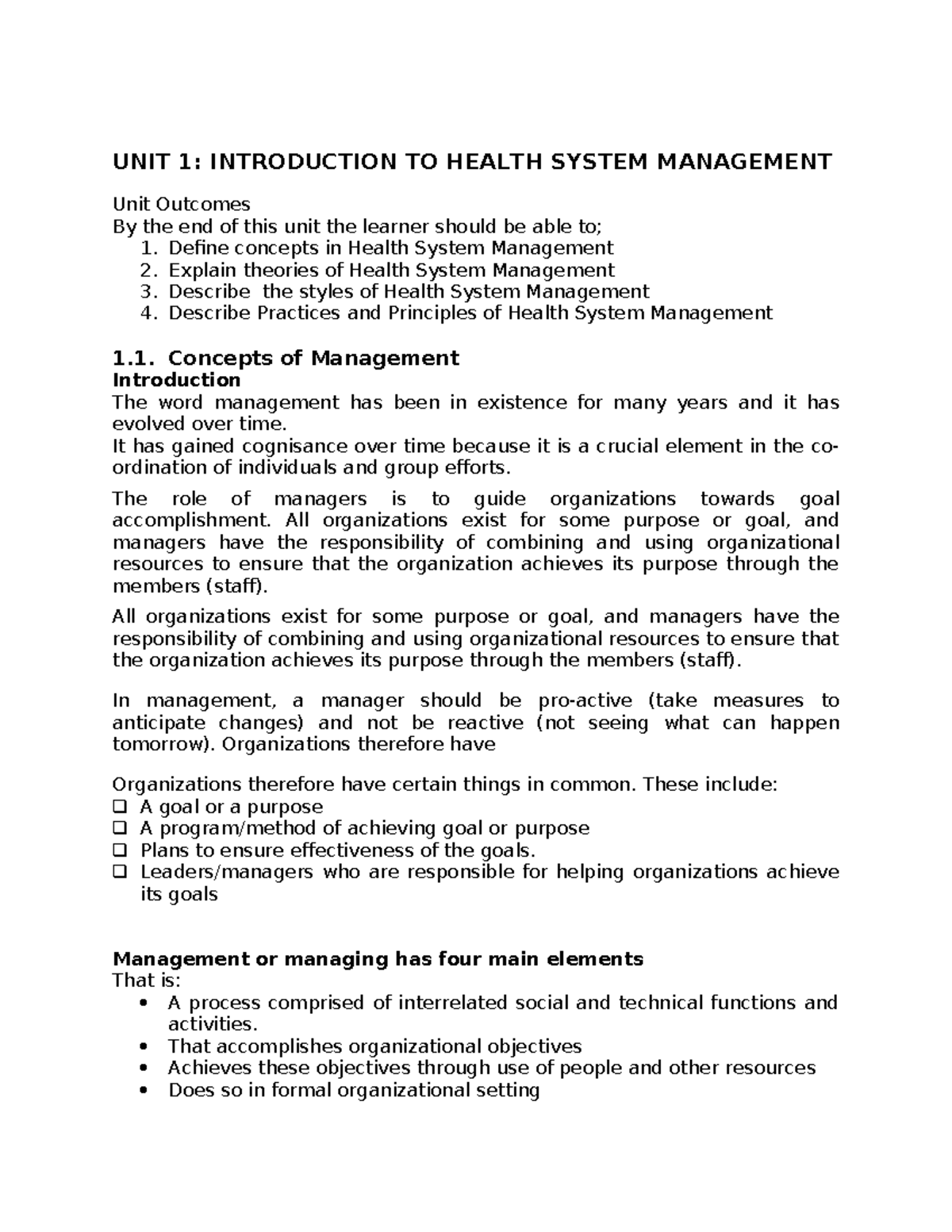 HSM - revision papers - UNIT 1: INTRODUCTION TO HEALTH SYSTEM ...