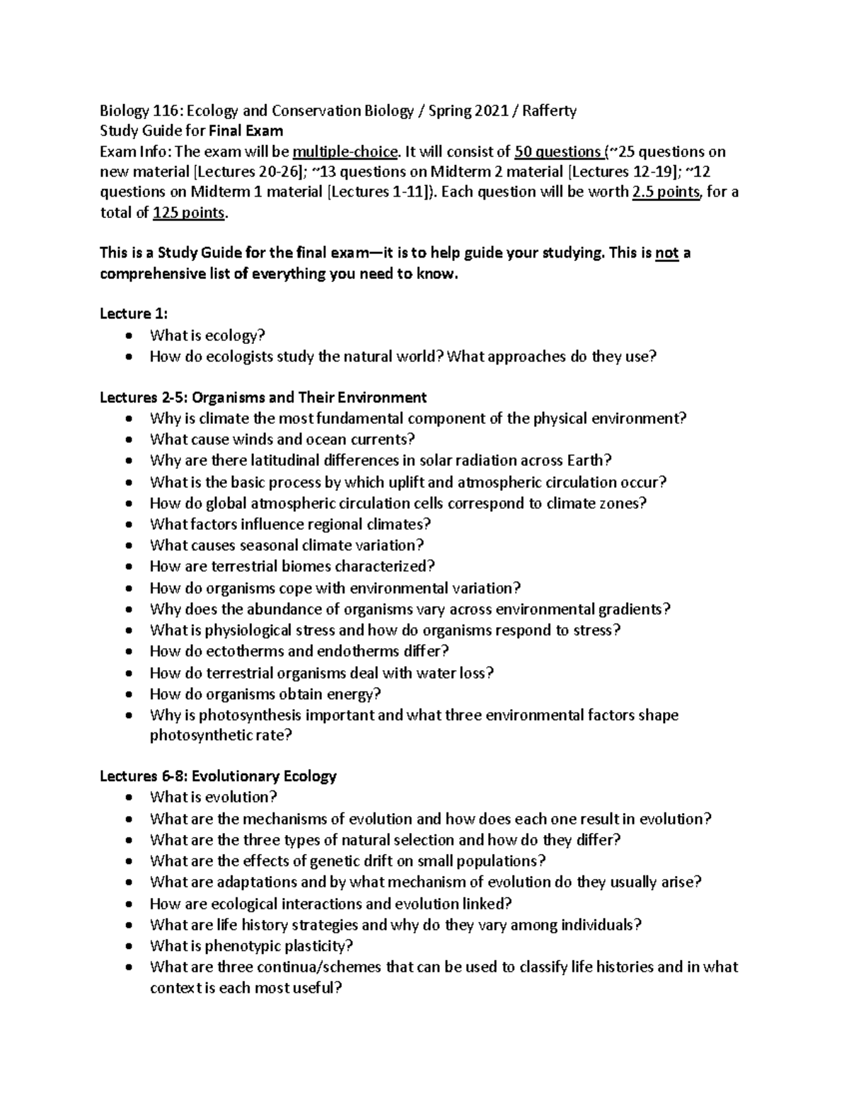 Study Guide Final Biol116 S21 - Biology 116: Ecology and Conservation ...