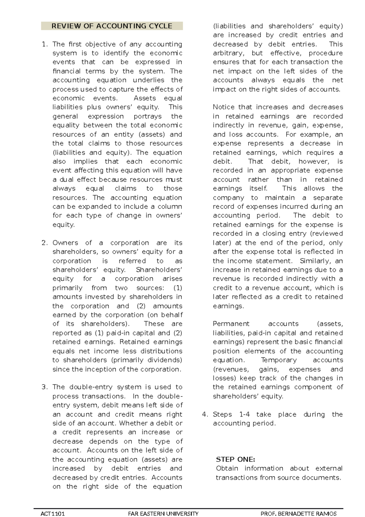 ACCOUNTING CYCLE NOTES - Accounting - FEU - Studocu