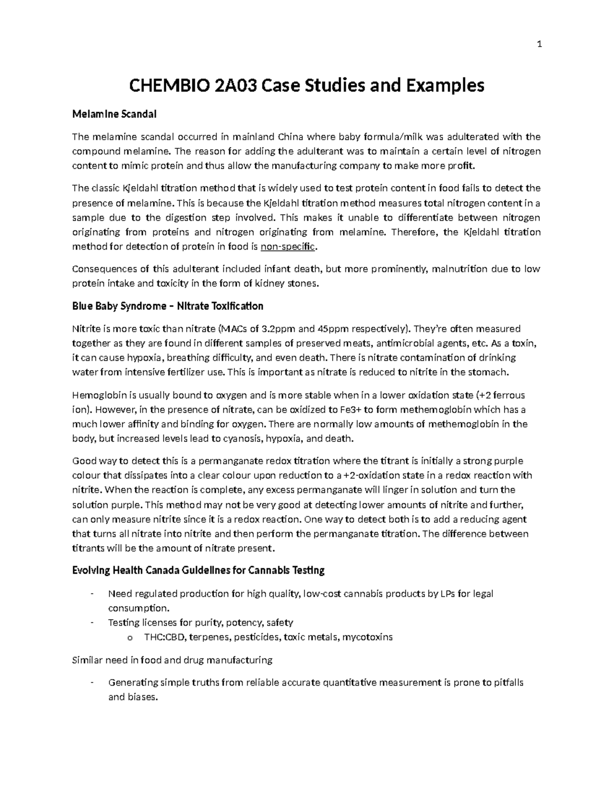 Chembio 2A03 Case Studies and Examples - CHEMBIO 2A03 Case Studies and Examples Melamine Scandal ...