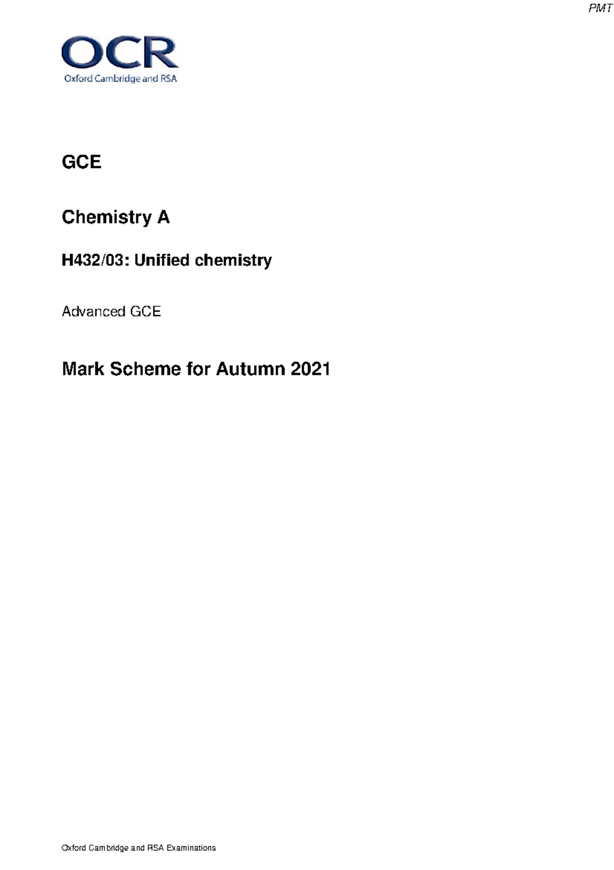 Nov 2021 MS - Summary Chemistry AS Level - Oxford Cambridge and RSA Examinations GCE Chemistry A ...
