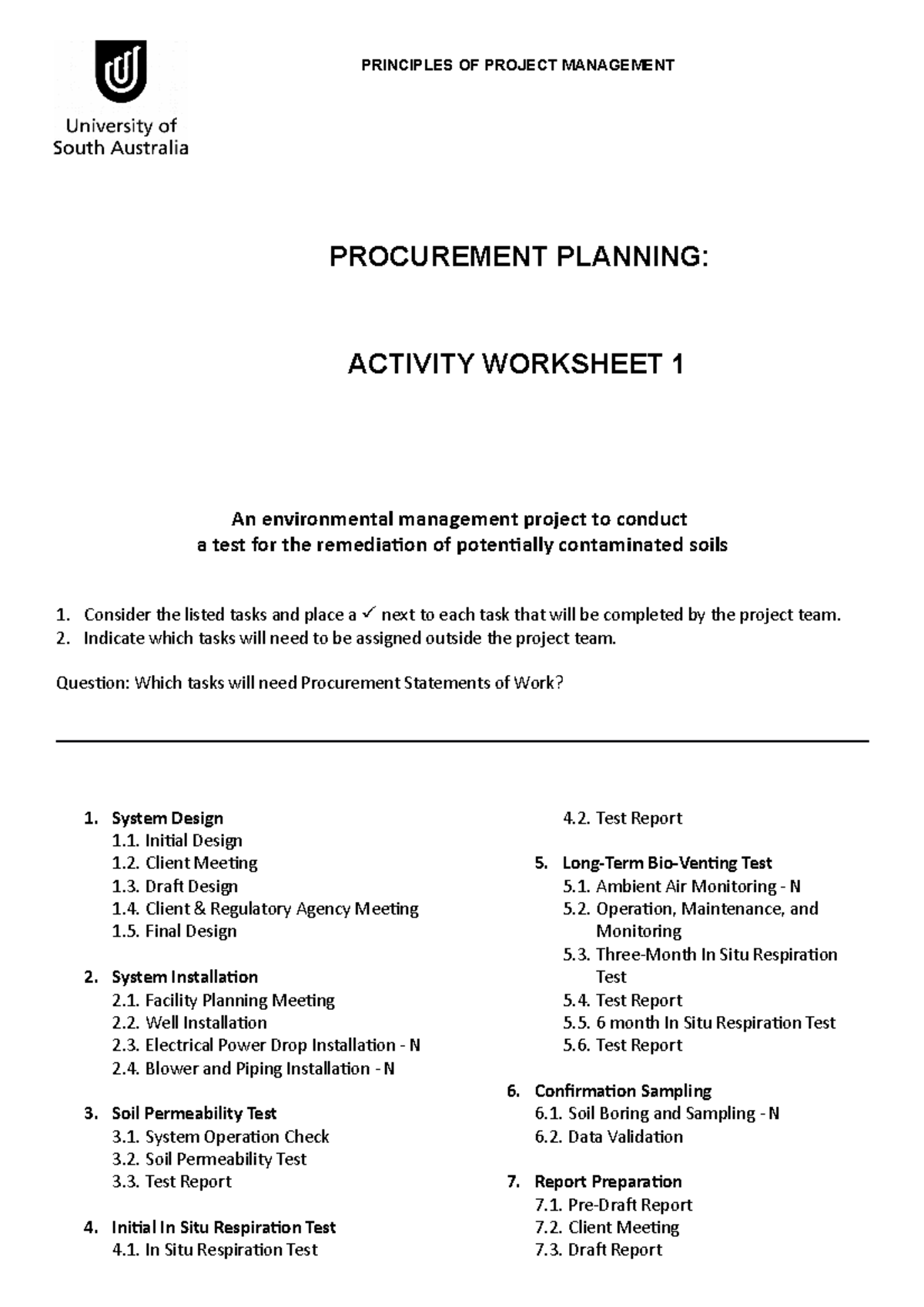 Week 07 Procurement Planning Activity 01 - PRINCIPLES OF PROJECT ...