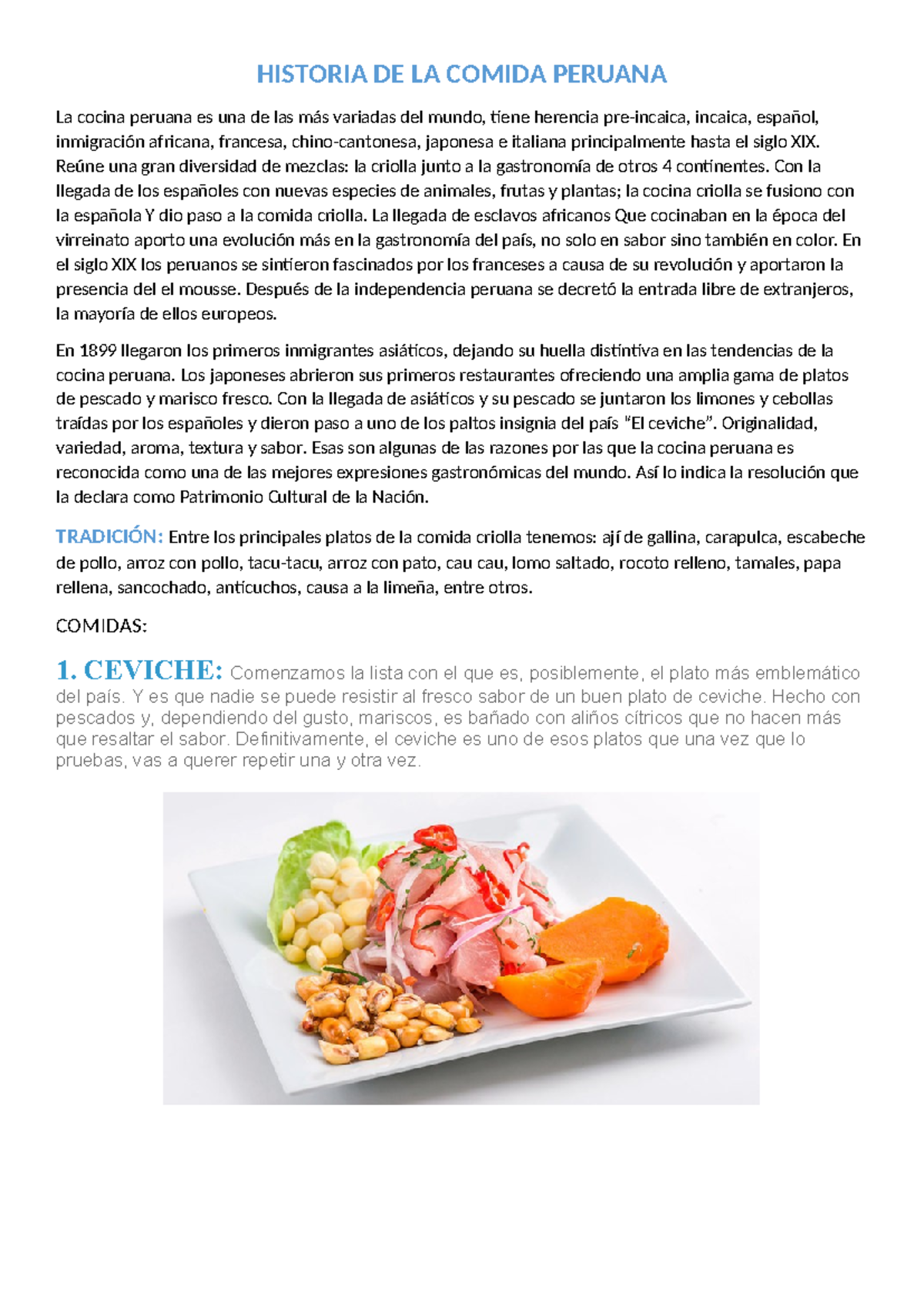 Historia DE LA Comida Peruana - HISTORIA DE LA COMIDA PERUANA La cocina ...