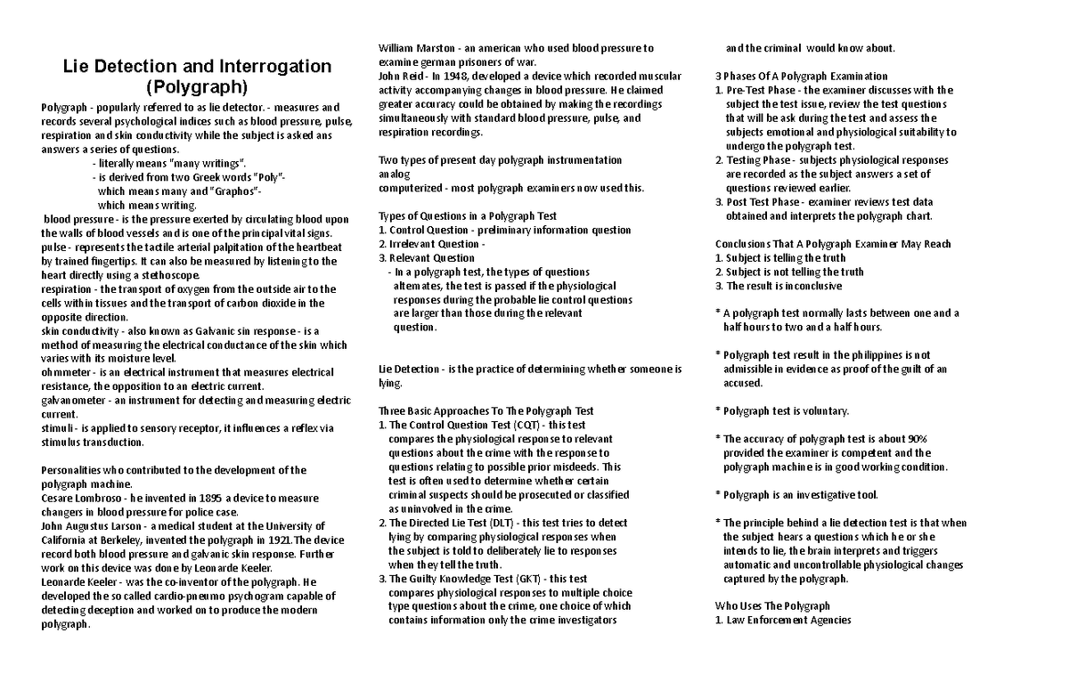 LIE Detection & Interrogation Notes - Lie Detection and Interrogation ...