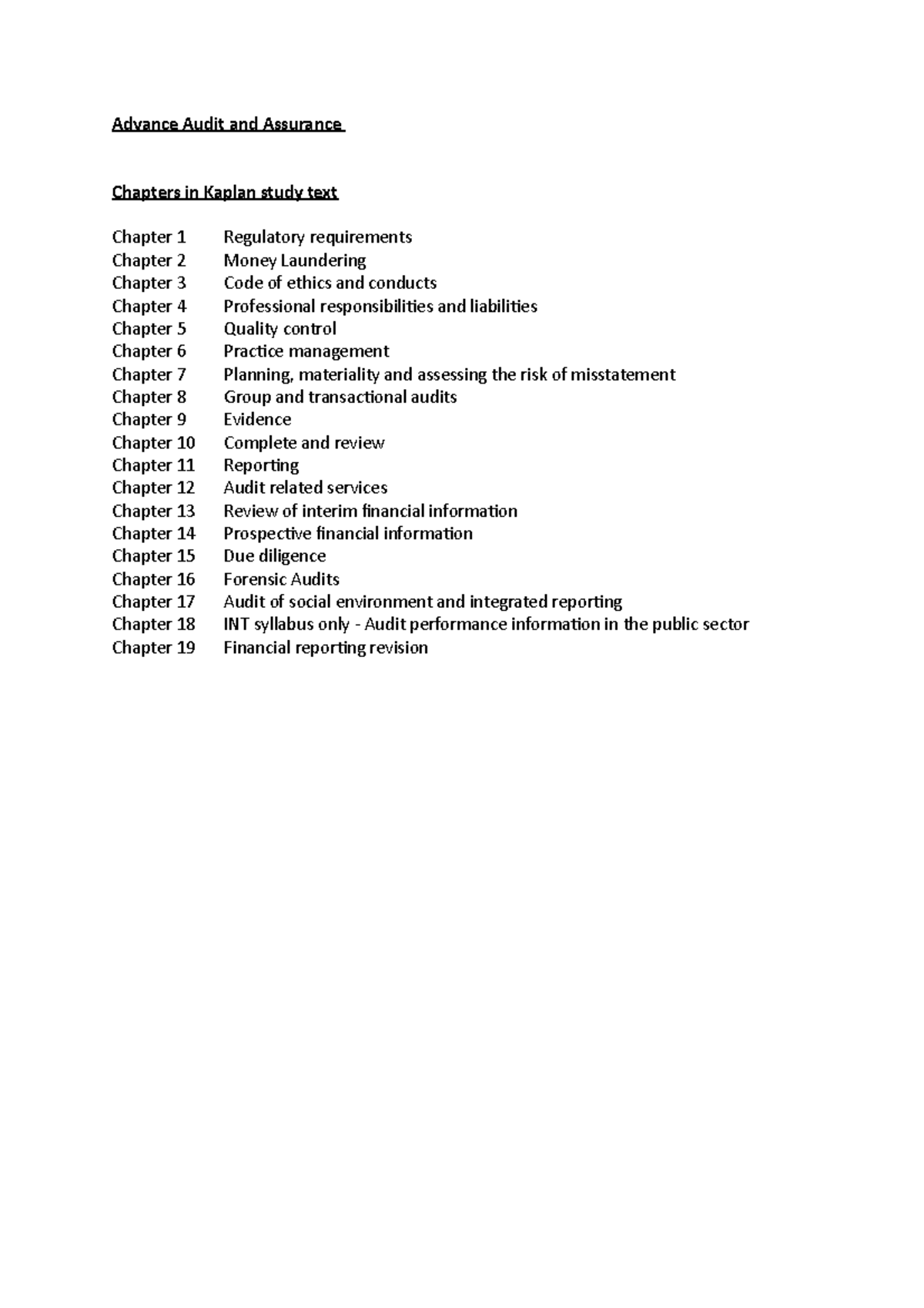 Advance Audit And Assurance Advance Audit And Assurance Chapters In
