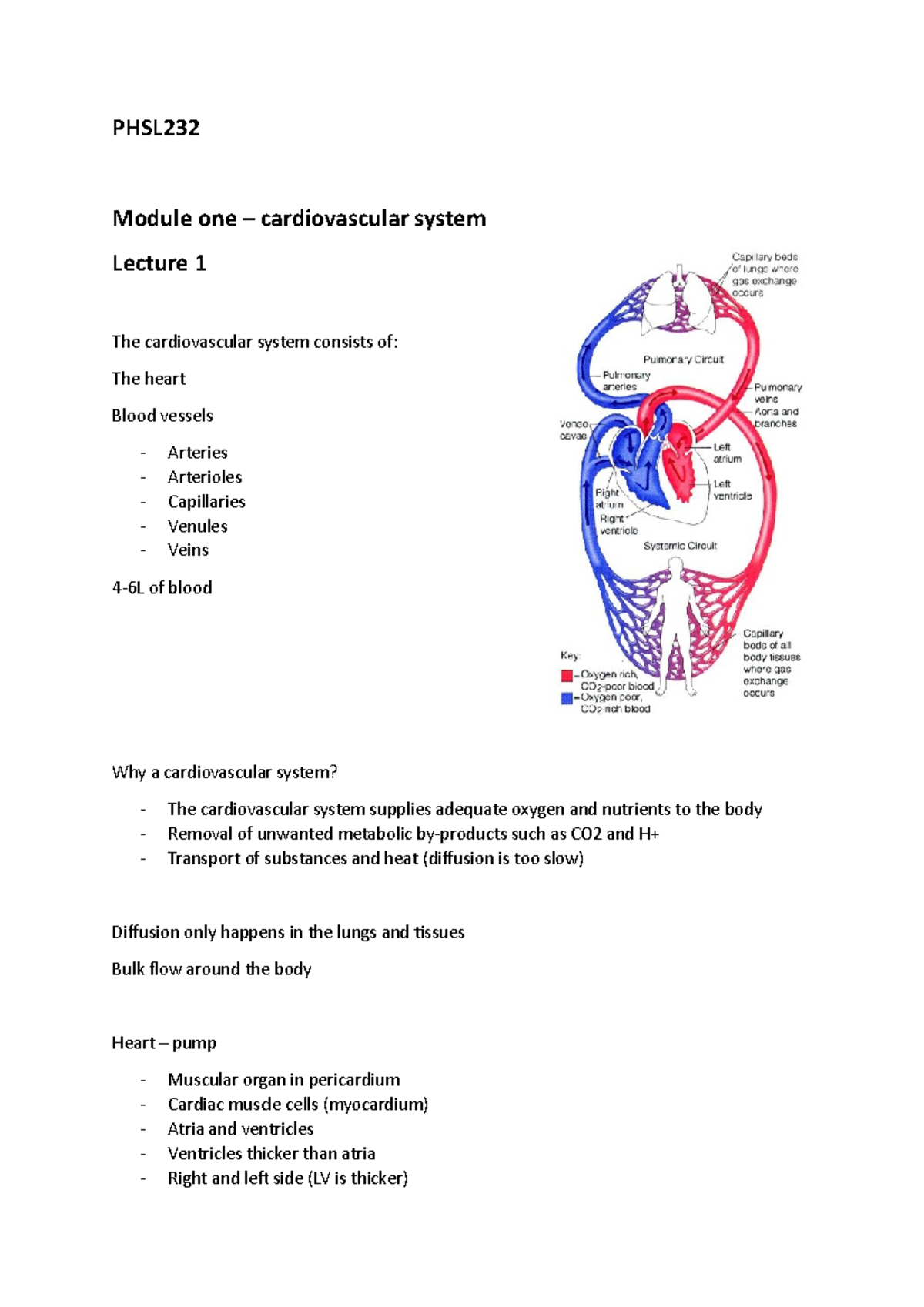 PHSL232 - my lecture notes - PHSL Module one – cardiovascular system ...