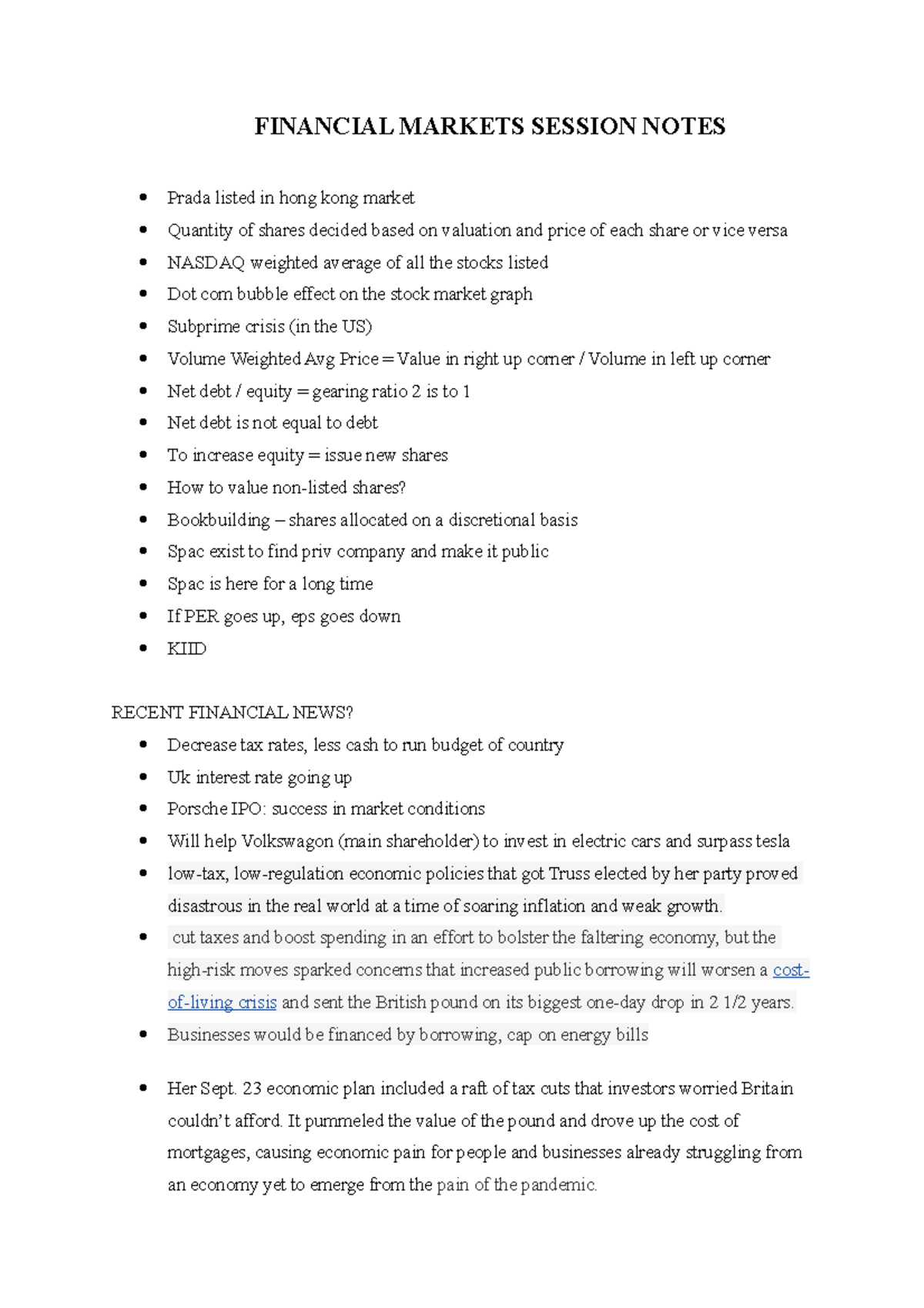 Financial Markets Session Notes - FINANCIAL MARKETS SESSION NOTES Prada ...
