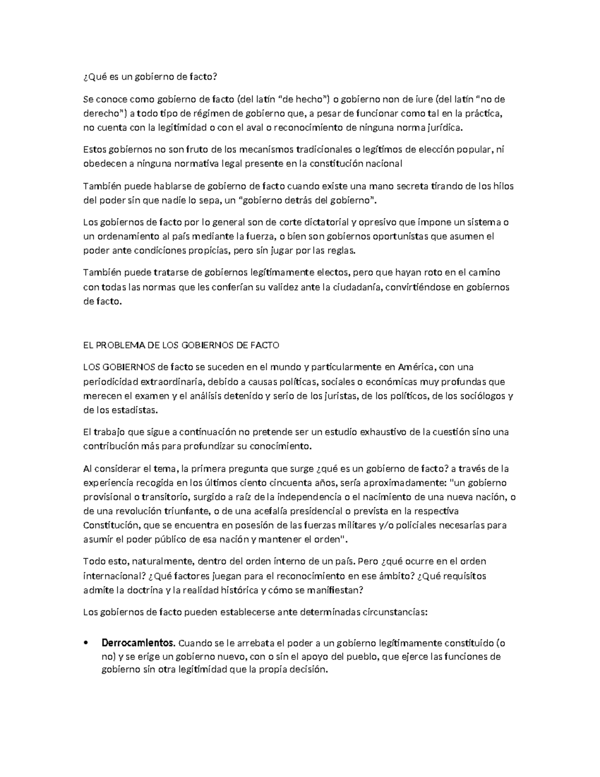 Gobierno DE Facto - kkk - ¿Qué es un gobierno de facto? Se conoce como ...