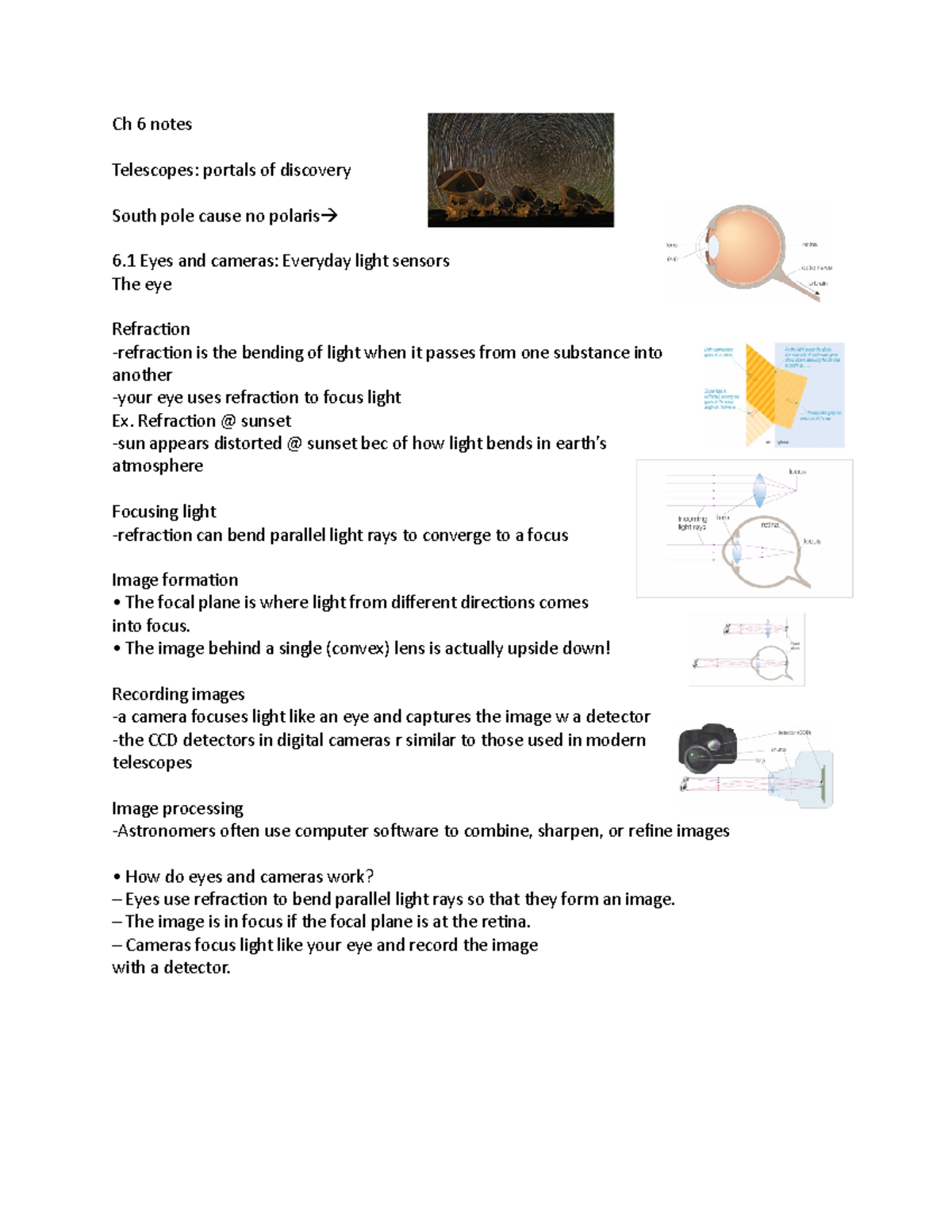 Ch 6 Notes - Ch 6 notes Telescopes: portals of discovery South pole ...