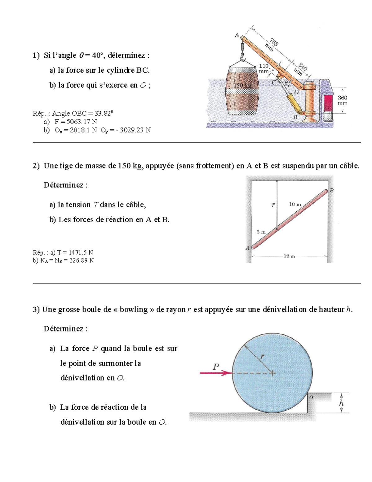 Autres exercices Moment de force - 1) Si l’angle = 40o, déterminez : a ...