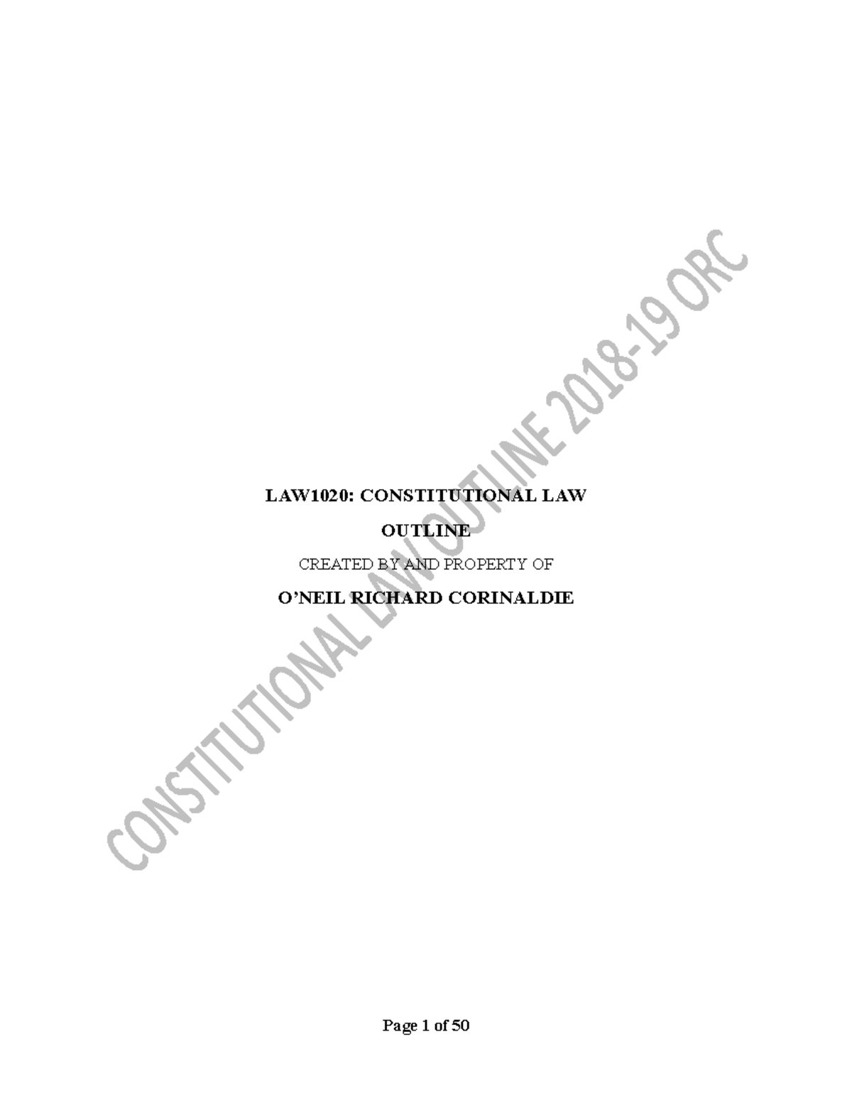 Constitutional Law Outline - LAW1020: CONSTITUTIONAL LAW OUTLINE ...