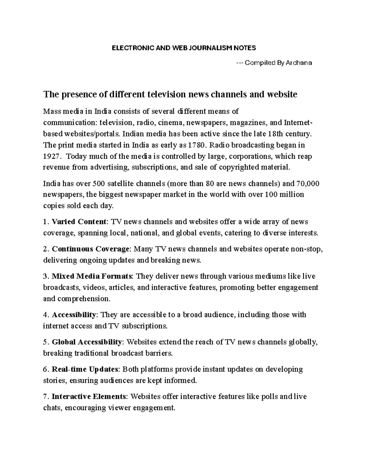 electronic and web journalism - ELECTRONIC AND WEB JOURNALISM NOTES ...