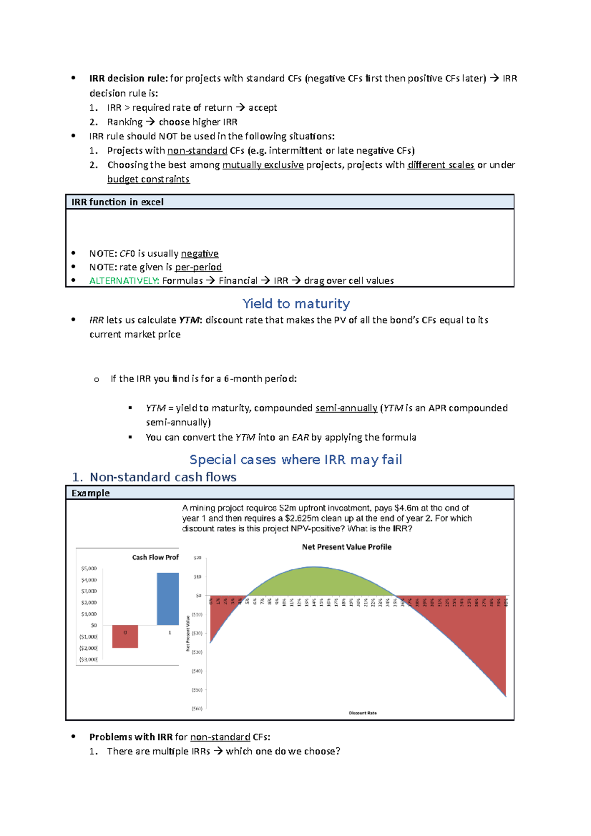 COMM1150 notes part 7.3 - IRR decision rule : for projects with ...