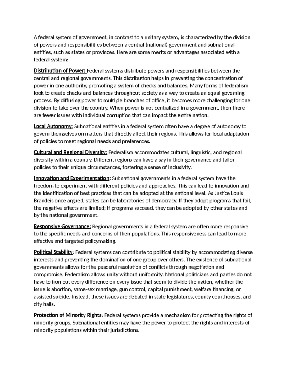 A federal system of government. SYSTEMS OF GOVERNANCE IN THE WORLD ...