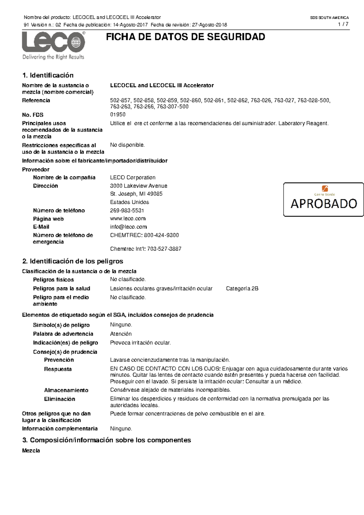40010110 40080843 Lecocel AND Lecocel III Accelerator LECO FDS - 91 Versión n.: 02 Fecha de ...