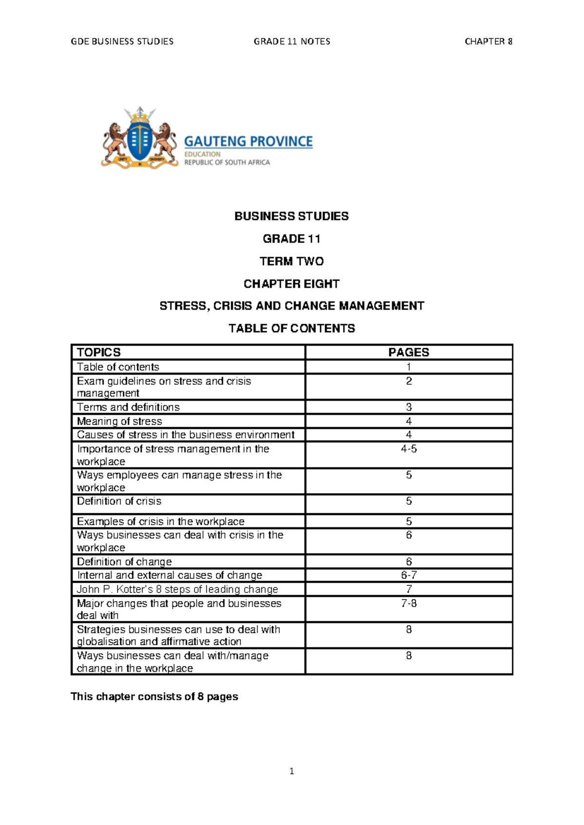 2020 Business Studies Grade 11 Notes Chapter Eight - BUSINESS STUDIES ...