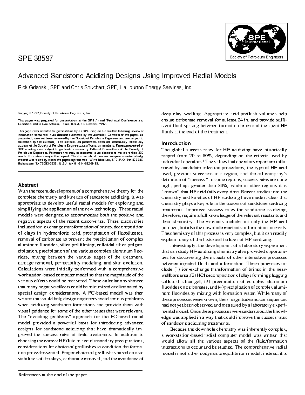 SPE38597 Radial Models - SPE 38597 Advanced Sandstone Acidizing Designs ...