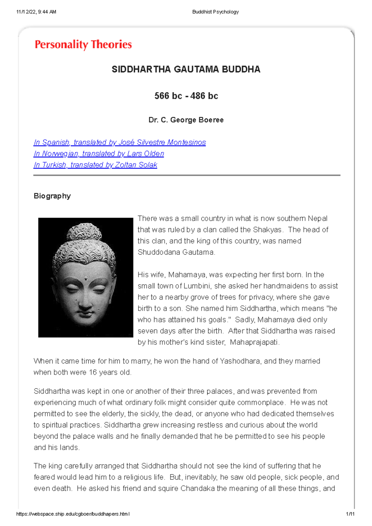 Buddhist Psychology - abbaab - SIDDHARTHA GAUTAMA BUDDHA 566 bc - 486 ...