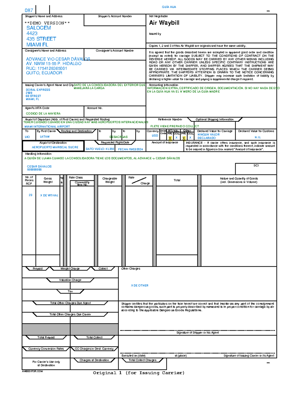 AWB 1 - Logistica - Shipper's Name and Address Shipper's Account Number ...
