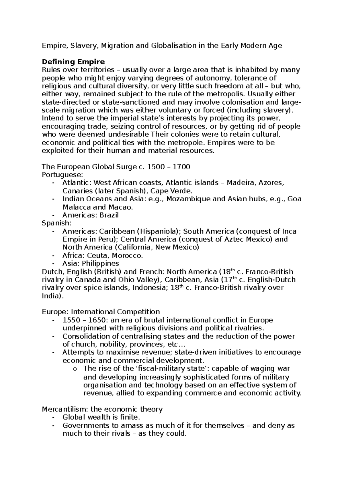 Empire, Slavery, Migration and Globalisation in the Early Modern Age ...